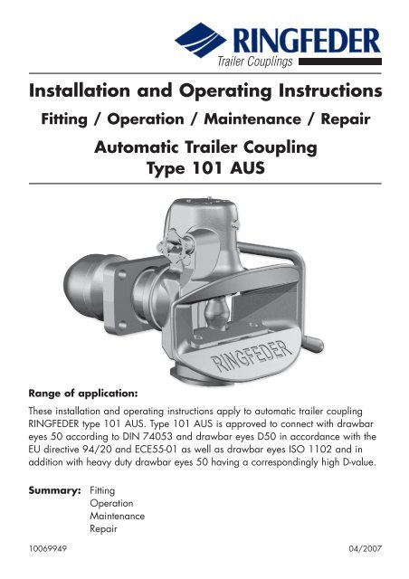 Installation and Operating Instructions Fitting ... - BPW Transpec