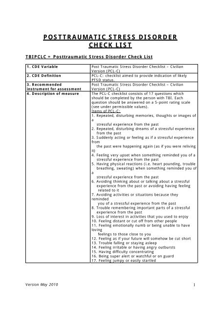 posttraumatic stress disorder check list - TBI-IMPACT.org