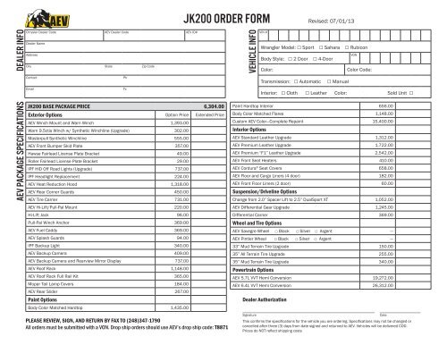 JK200 ORDER FORM