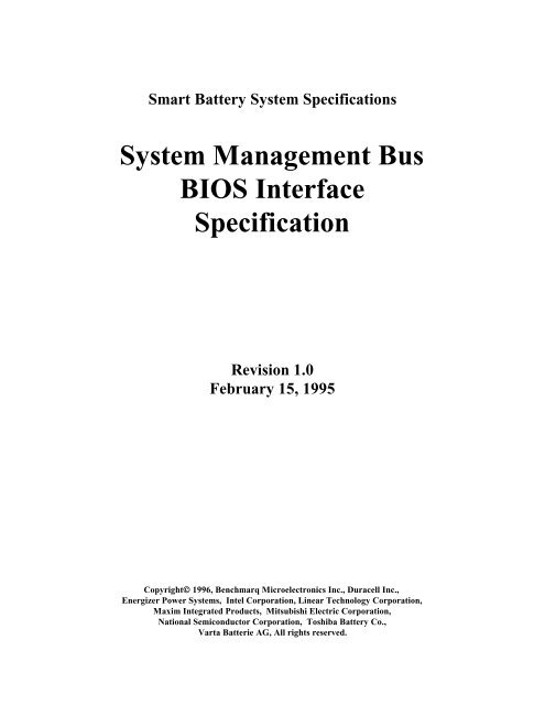 System Management Bus BIOS Interface Specification - SMBus