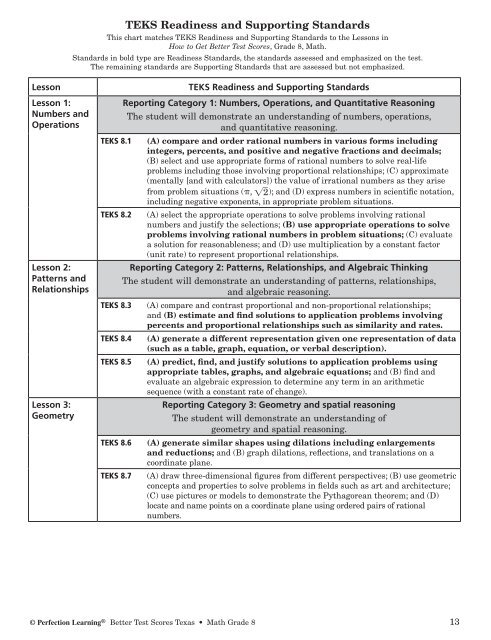 TEKS Readiness and Supporting Standards - Perfection Learning