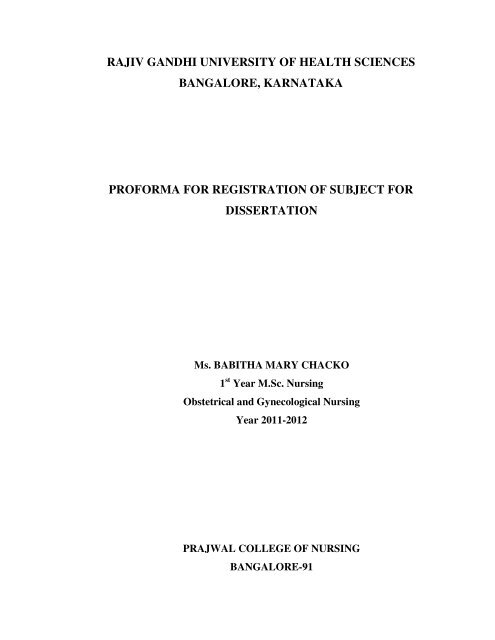 rajiv gandhi university of health sciences bangalore, karnataka ...