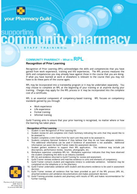 Recognition of Prior Learning (RPL) - The Guild