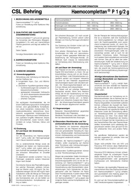Fachinformation Haemocomplettan P - CSL Behring