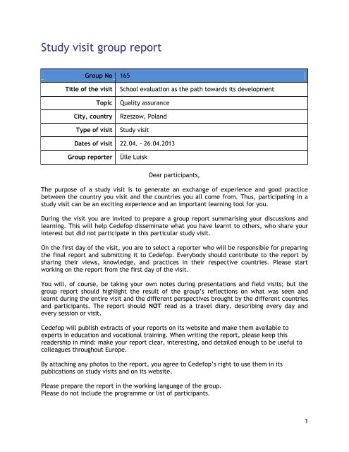 Study visit group report