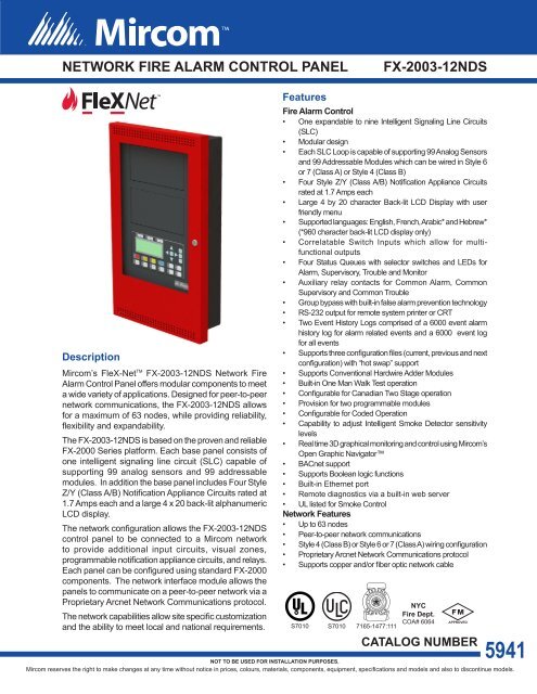 NETWORK FIRE ALARM CONTROL PANEL FX-2003-12N - Mircom