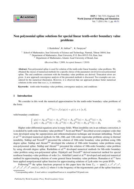 Non polynomial spline solutions for special linear tenth-order ...