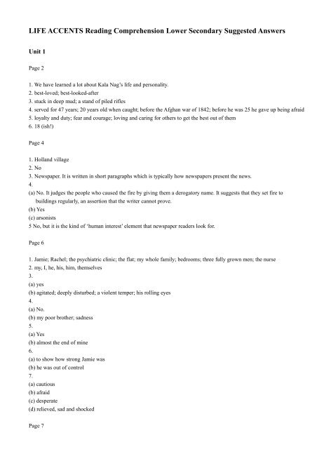 LIFE ACCENTS Reading Comprehension Lower secondary ...