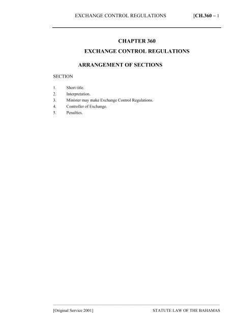 Exchange Control Regulations Act - The Bahamas Laws On-Line