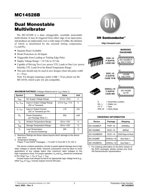 MC14528B Dual Monostable Multivibrator
