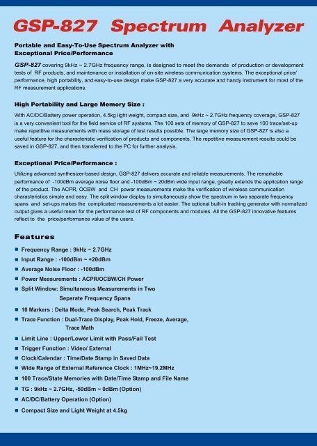 GSP-827 Spectrum Analyzer - TR instruments