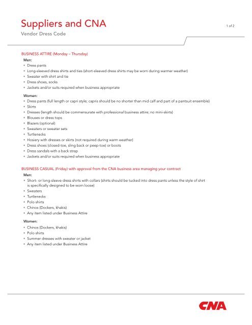 Vendor Dress Code - CNA