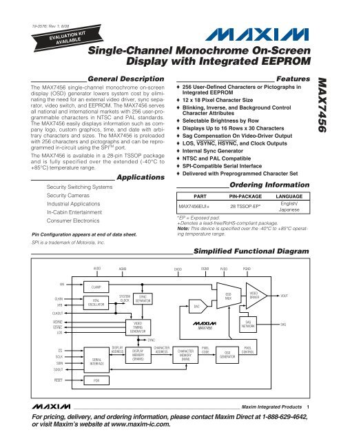 Datasheet MAX7456 - SparkFun Electronics