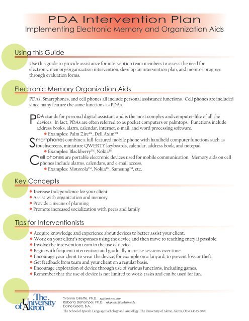 PDA Intervention Plan - Tip Card (PDF) - Brainstreams