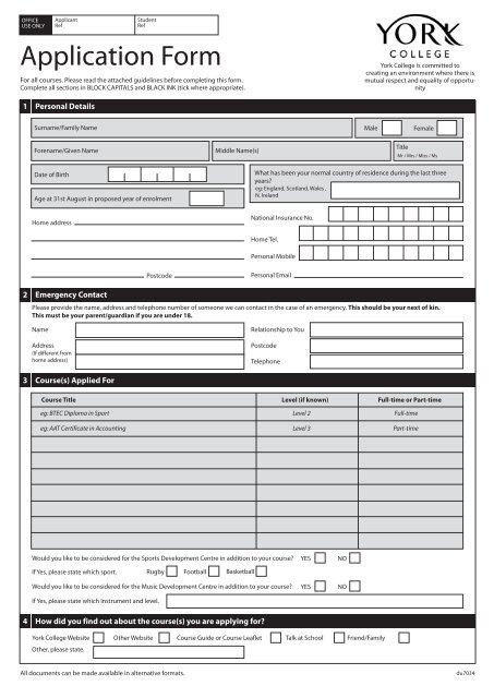 Application Form - York College