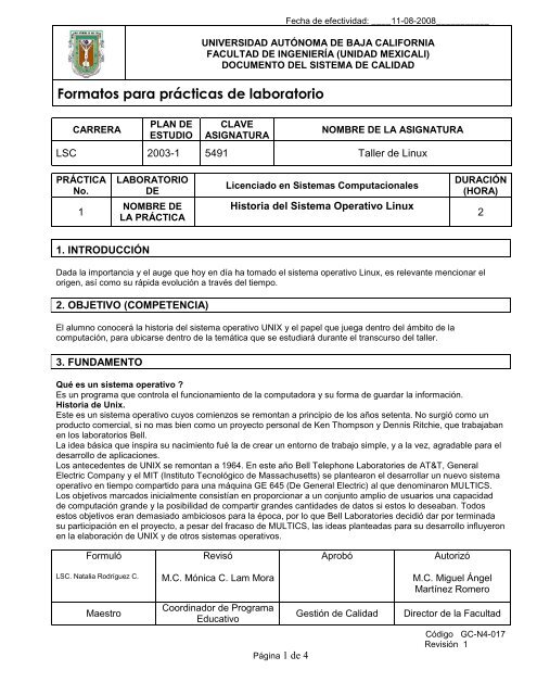 Formatos para prácticas de laboratorio - Licenciado en Sistemas ...