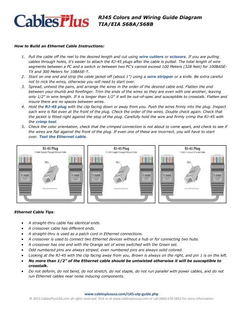 RJ45 Colors and Wiring Guide Diagram TIA/EIA ... - Cables Plus USA