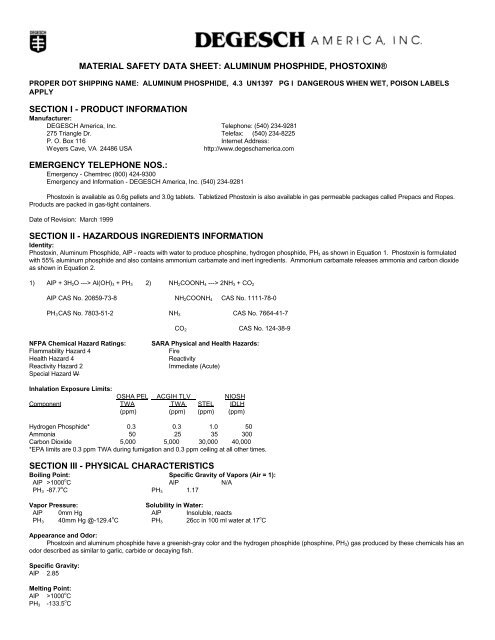 MATERIAL SAFETY DATA SHEET: ALUMINUM PHOSPHIDE ...