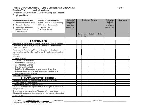 INITIAL UMG/JDH AMBULATORY COMPETENCY CHECKLIST 1 of ...
