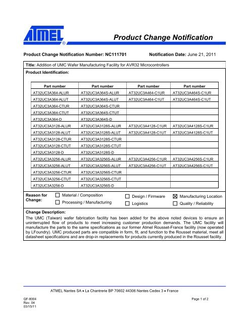 Product Change Notification Form - Ineltek