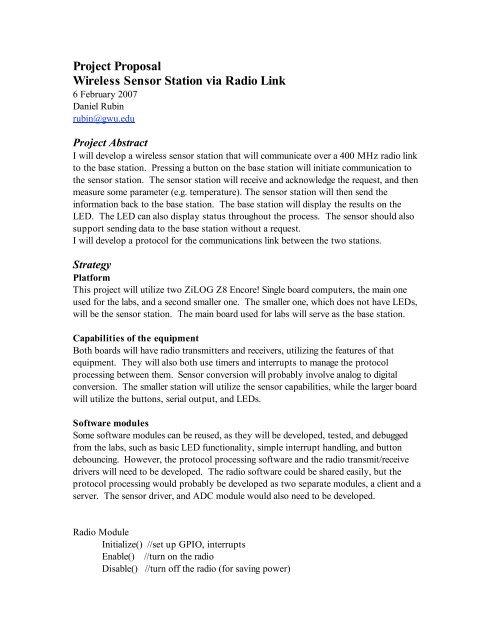 Project Proposal Wireless Sensor Station via ... - Atomic Rhubarb