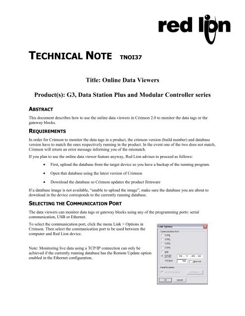 G3, DSP and Modular Controller -- Online Data ... - Red Lion Controls