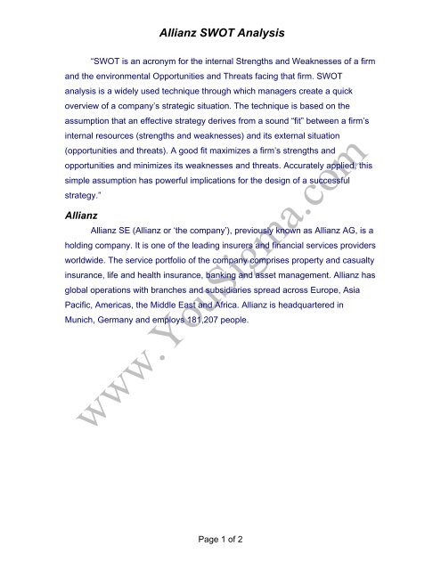 Allianz SWOT Analysis - YouSigma