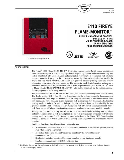 E110 FIREYE FLAME-MONITORâ ¢ - Bryan Boilers