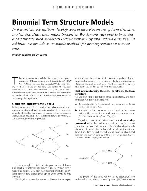 Binomial Term Structure Models - Simon Benninga