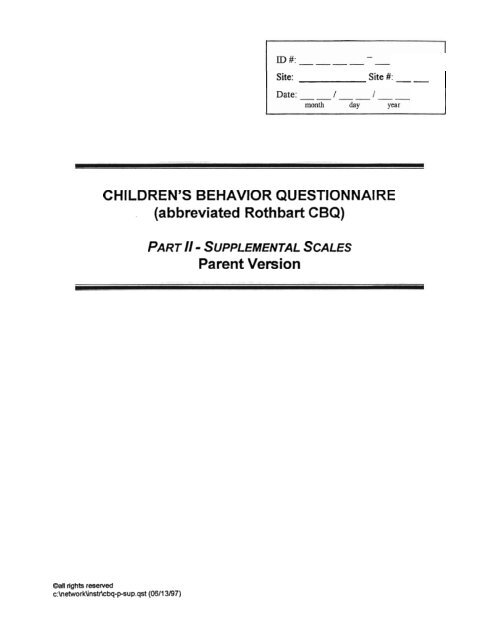 CHILDREN'S BEHAVIOR QUESTIONNAIRE - Early Child Care and ...