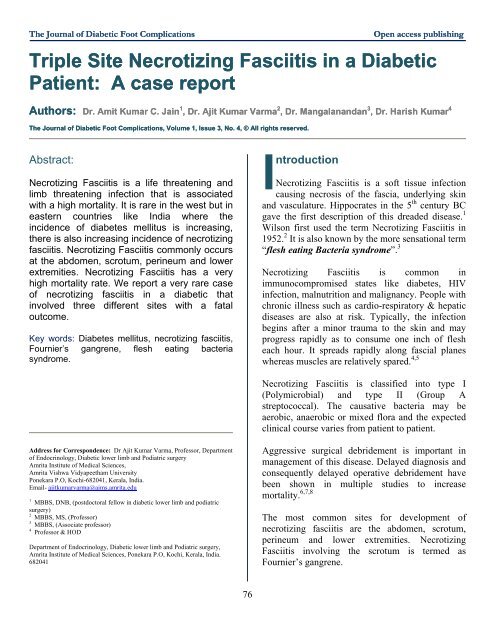 Triple Site Necrotizing Fasciitis in a Diabetic Patient: A case report ...
