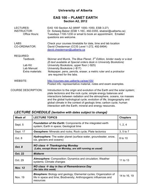 EAS 100 â PLANET EARTH - Earth and Atmospheric Sciences