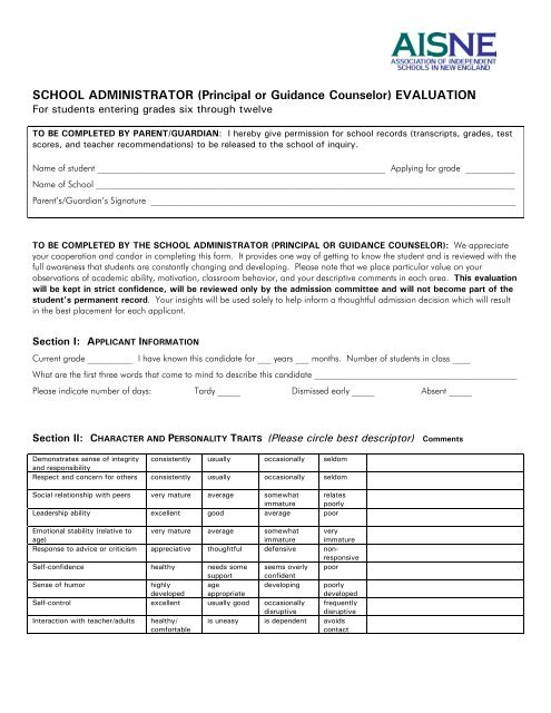 School Administrator Evaluation Form