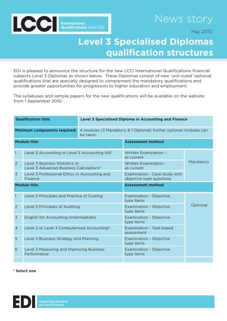 Level 3 Specialised Diplomas qualification structures - LCCI ...