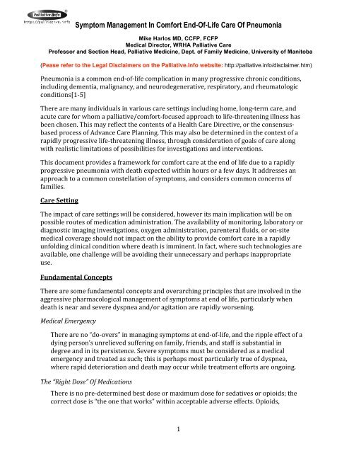 Symptom Management In Comfort End-Of-Life Care ... - Palliative Care