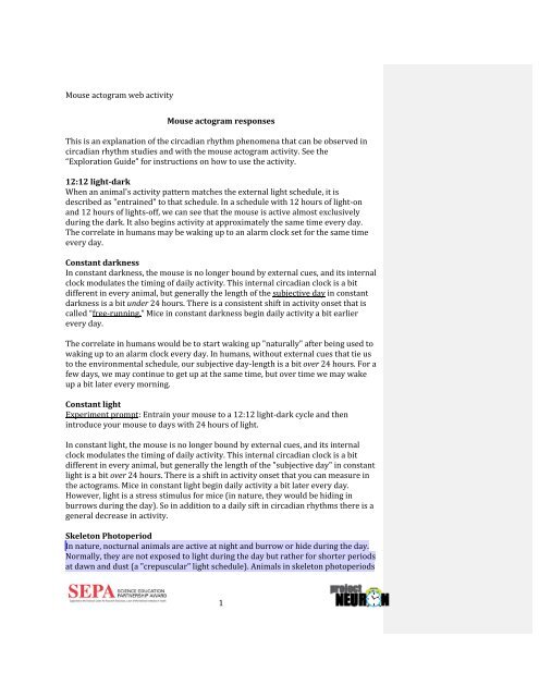 Mouse actogram web activity 1 Mouse actogram responses This is ...