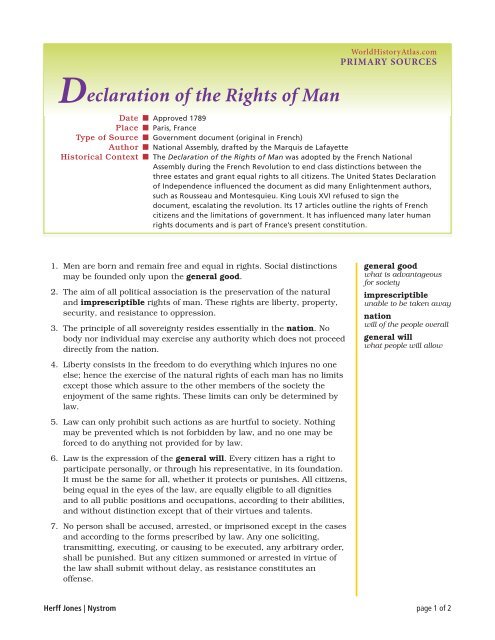 Declaration of the Rights of Man - Nystrom's World History Atlas ...
