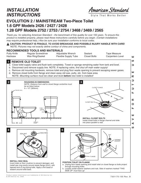 INSTALLATION INSTRUCTIONS - American Standard