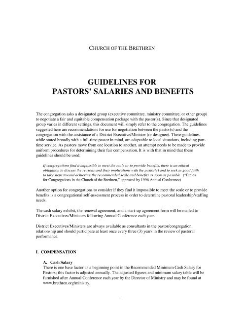 guidelines for pastors' salaries and benefits - Church of the Brethren