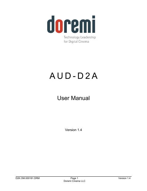 AUD-D2A User Manual - Doremi Labs