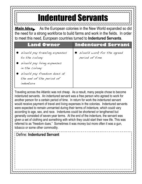 Indentured Servants - Wyoming City Schools