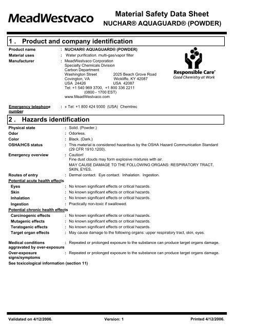 Material Safety Data Sheet - MeadWestvaco