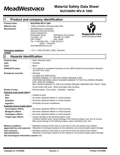 nuchar® wv-a 1000 - MeadWestvaco