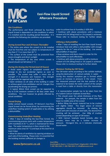 Easi-Flow Liquid Screed Aftercare Procedure - FP McCann Ltd