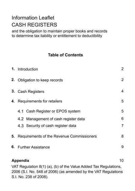 Information Leaflet - Cash Registers - Revenue Commissioners