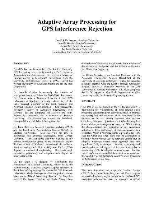 Adaptive Array Processing for GPS Interference Rejection