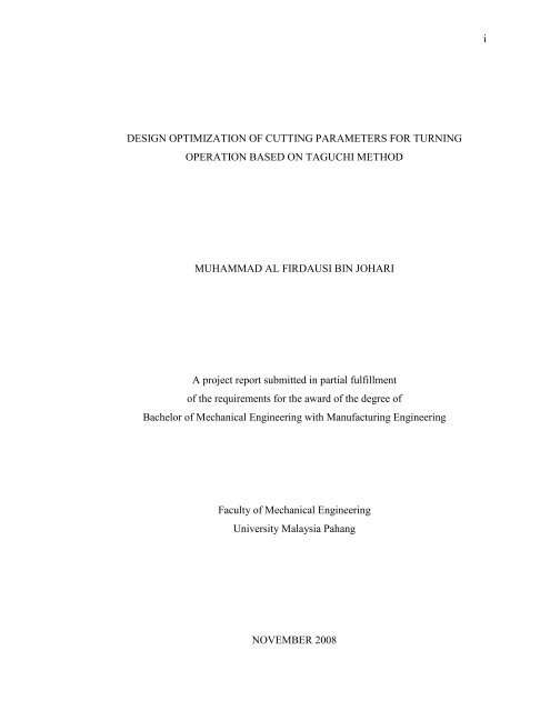 Design Optimization Of Cutting Parameters For Turning
