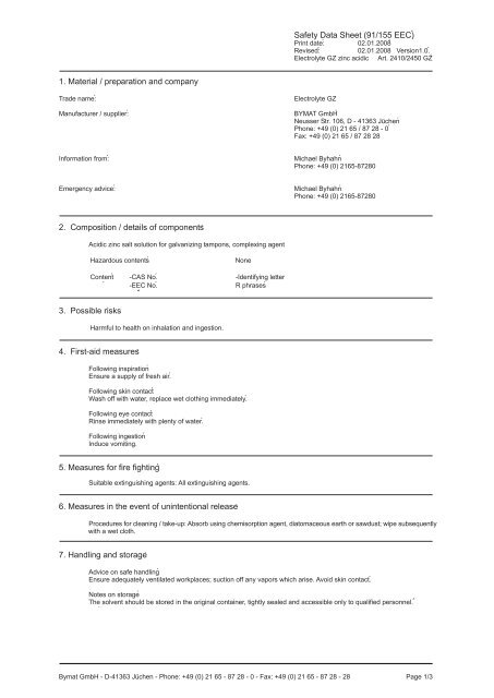Safety data sheet zinc