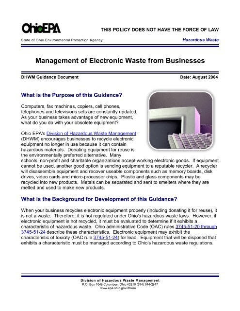 Management of Electronic Waste from Businesses - Ohio EPA