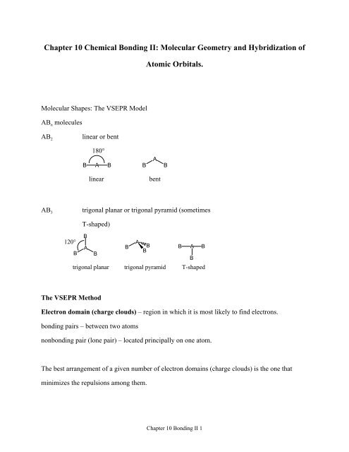 Chapter 10 Chemical Bonding II: Molecular Geometry and ...
